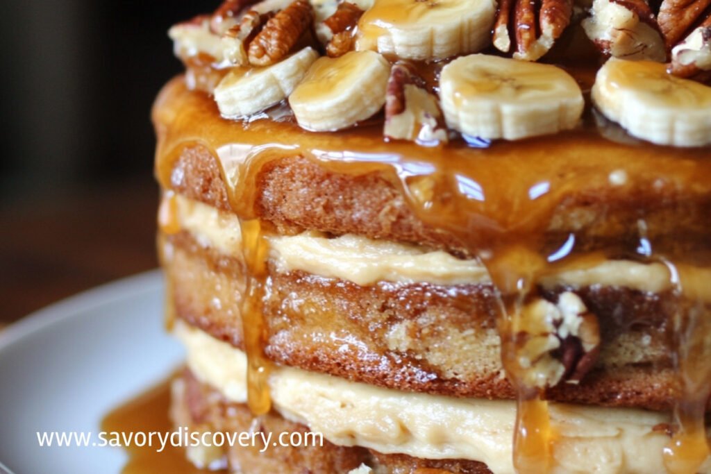 Banana Pecan Caramel Layer Cake – Savory Discovery