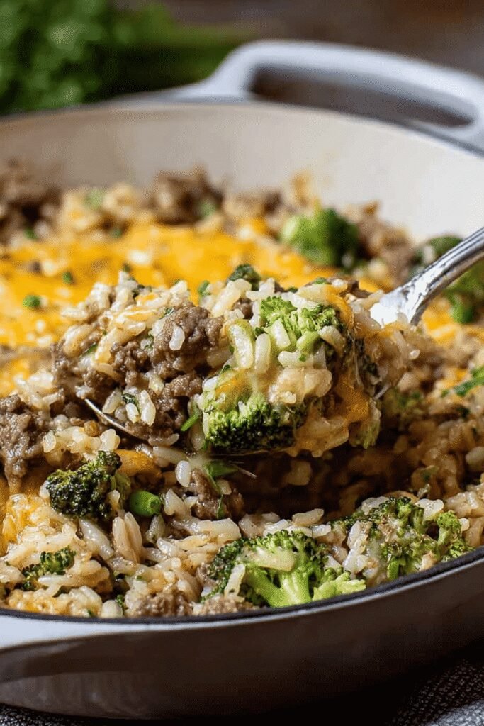 Cheesy Beef Broccoli Rice Skillet Dinner – Savory Discovery