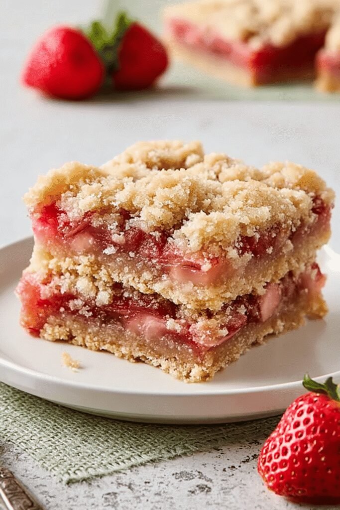 Strawberry Rhubarb Crumb Bars with Buttery Shortbread Crust – Savory Discovery