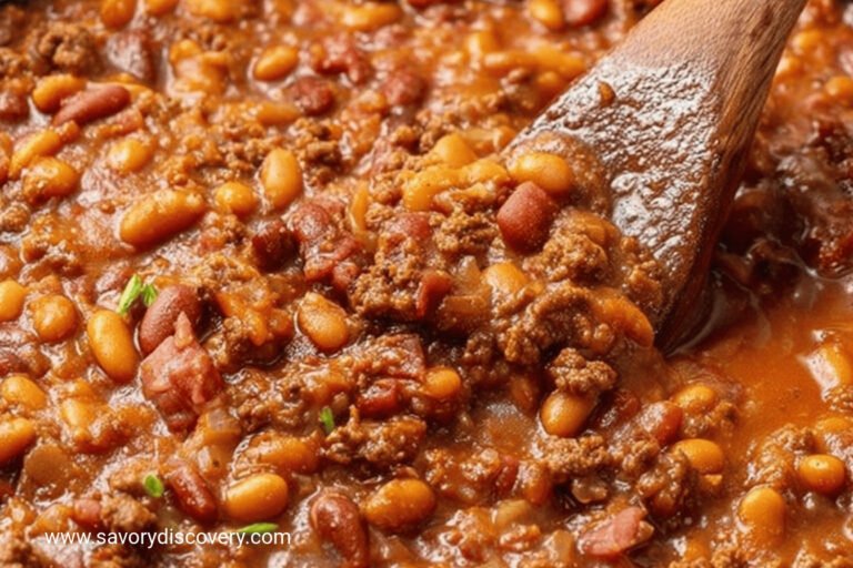 Baked Beans with Ground Beef and Bacon Recipe - Savory Discovery