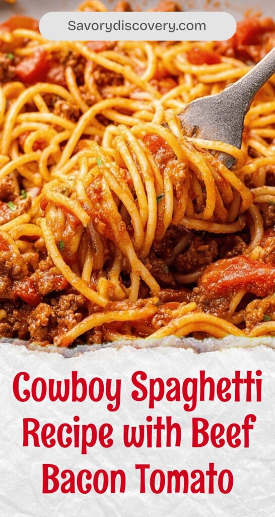 Cowboy Spaghetti Recipe with Beef Bacon Tomato – Savory Discovery