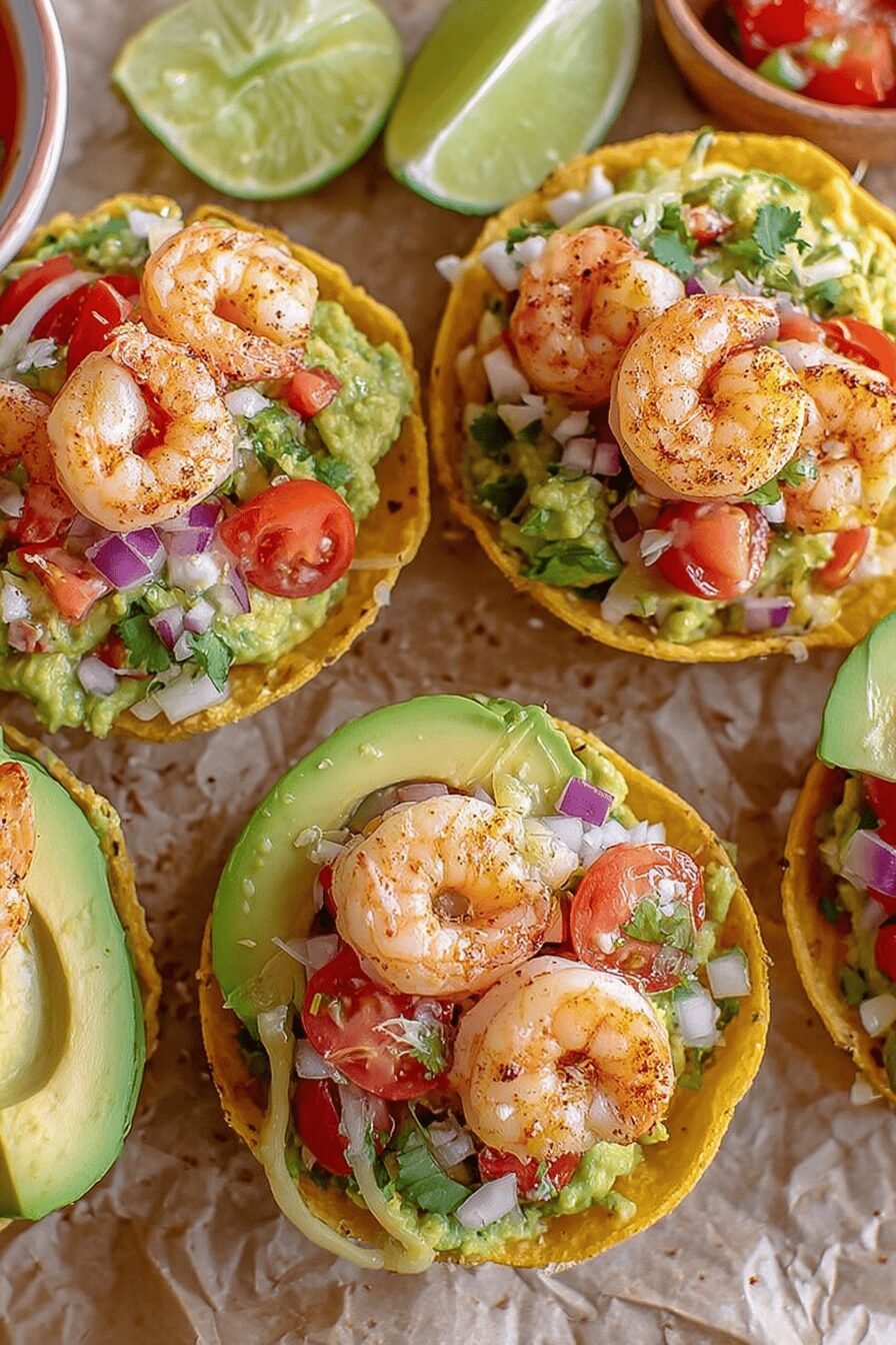 Homemade Shrimp Tostada Appetizer Cups with Guacamole – Savory Discovery